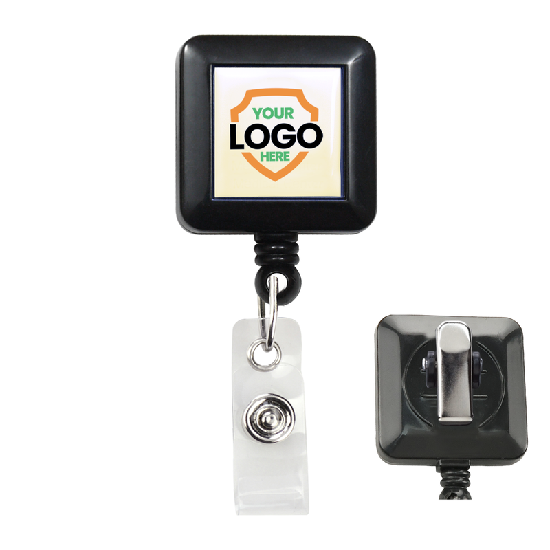 Black Custom Square Retractable Badge Reel with Spring Clip ...