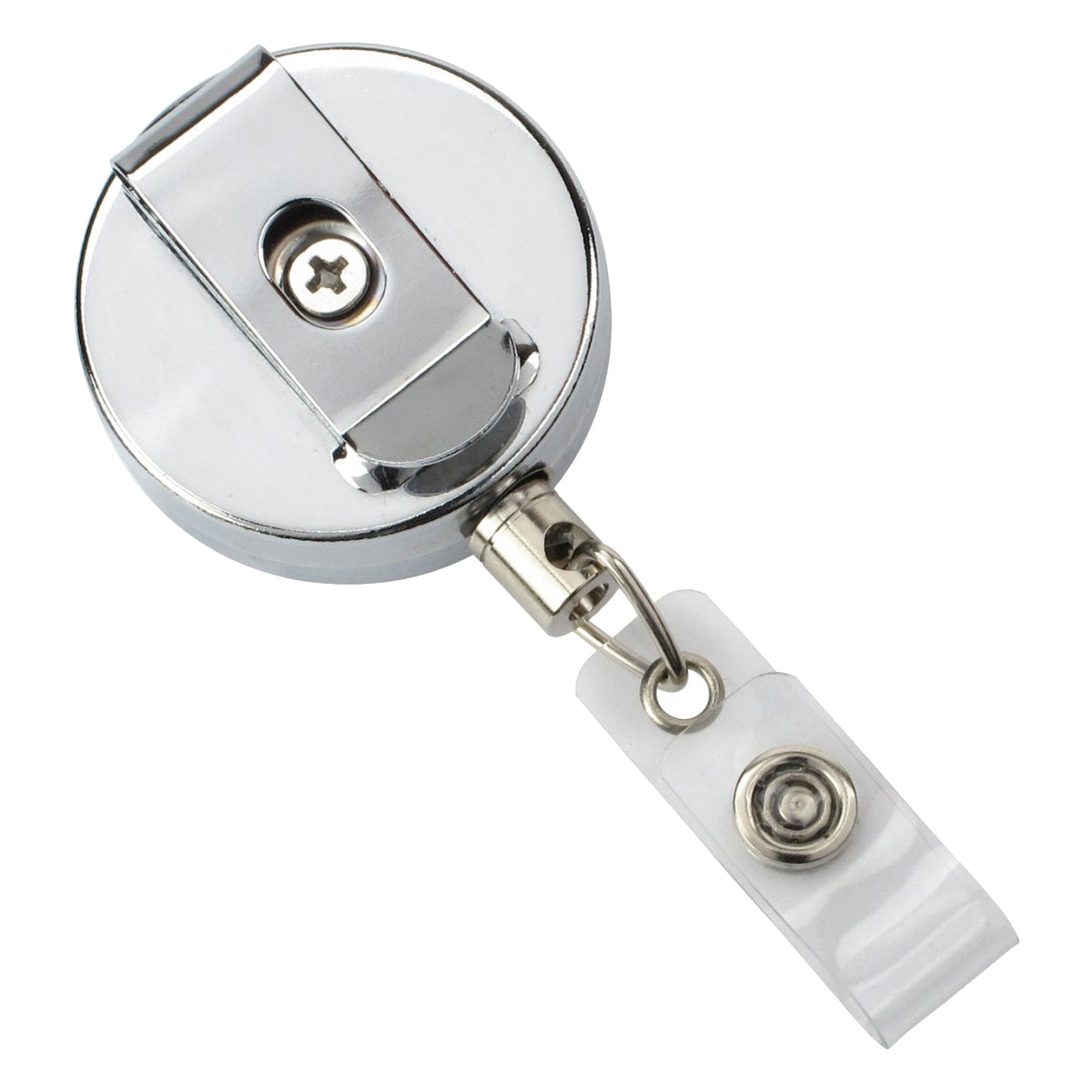 Chrome Metal Badge Reel W/ Wire Cord, Vinyl Strap & Belt Clip (P/N 505 ...