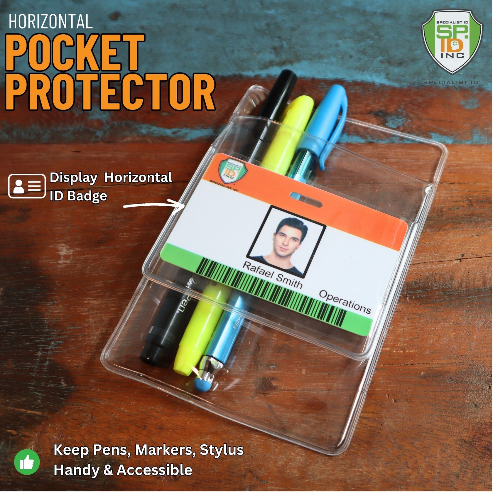 Clear Vinyl Pocket Protector With ID Badge Holder - SpecialistID ...