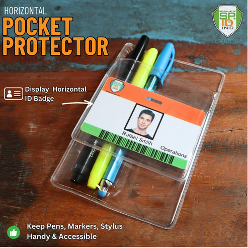 Vinyl Pocket Protector with ID Badge Window Horizontal Vertical (PPL63X ...