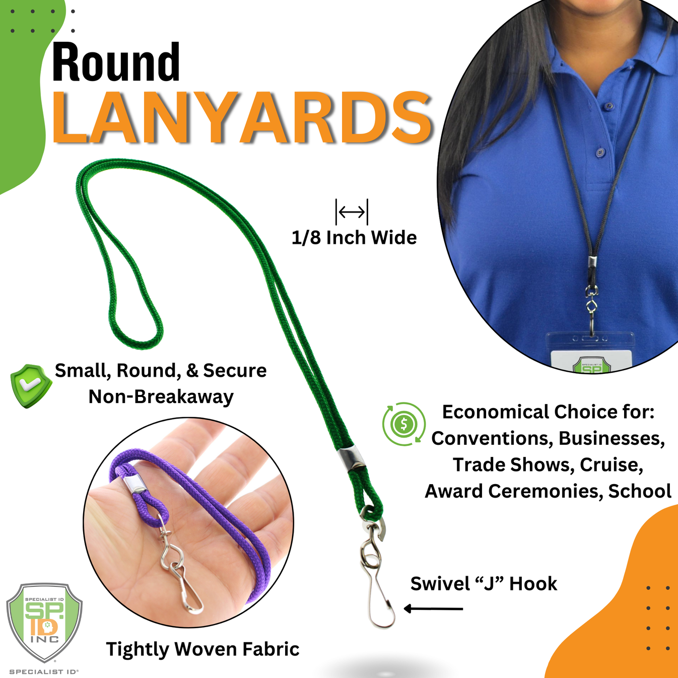 Black Round 1/8" (3 Mm) Standard Lanyard With Nickel Plated Steel ...