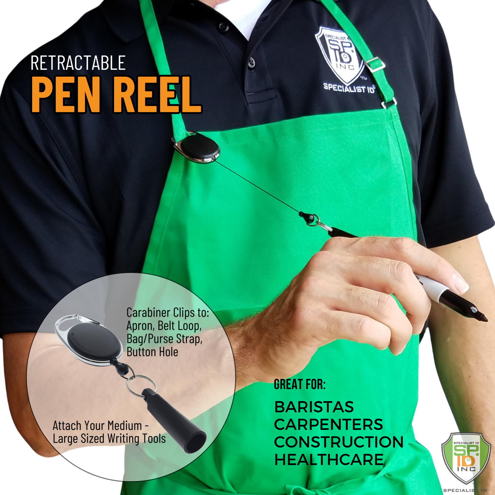 Retractable Pen Holder Badge Reel with Carabiner | Specialist ID ...