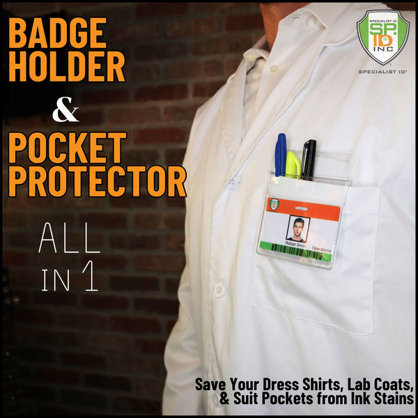 Vinyl Pocket Protector with ID Badge Window Horizontal Vertical (PPL63X ...