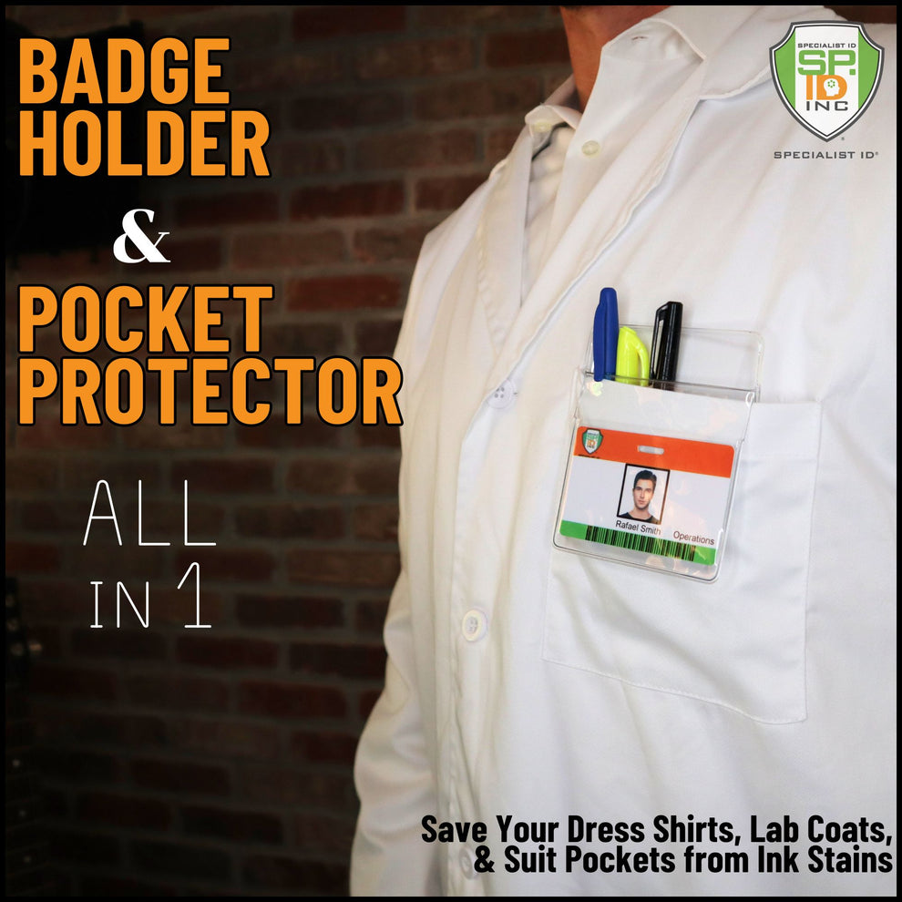 Vinyl Pocket Protector with ID Badge Window Horizontal Vertical (PPL63X ...